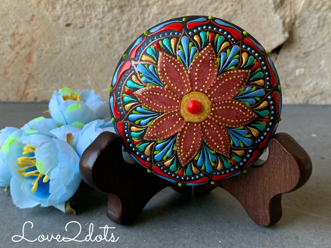 Fall Flower Mandala Stone Medium Size Meditation Rock Home - Etsy