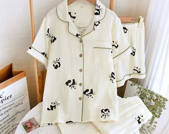 Muslin Pajama Double Gauze Muslin Sleepwear Organic Cotton Set Crinkle Cotton Pajamas Bridal ...