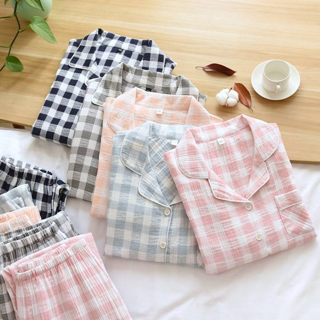 Gauze Cotton Flannel Matching Pajama Sets Cozy and Soft Homewear Sets ...