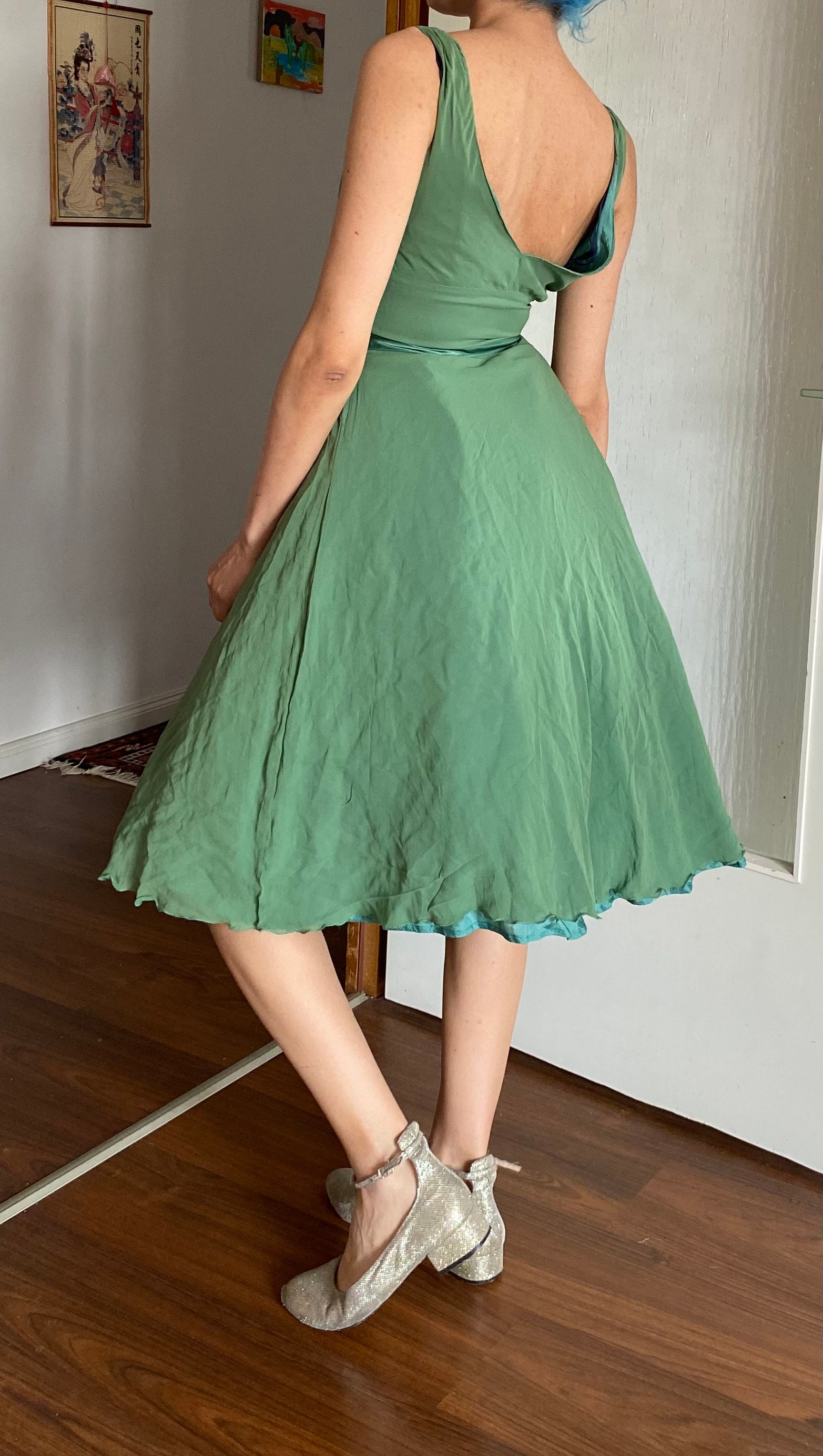 Vintage Y2K 1990s Fairy Ballet Core Grunge Mermaid Soft Green Pure Silk ...