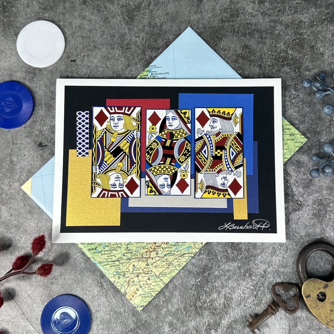 Jack Queen King Colorful Playing Card Art Greeting Card, Handmade Up ...