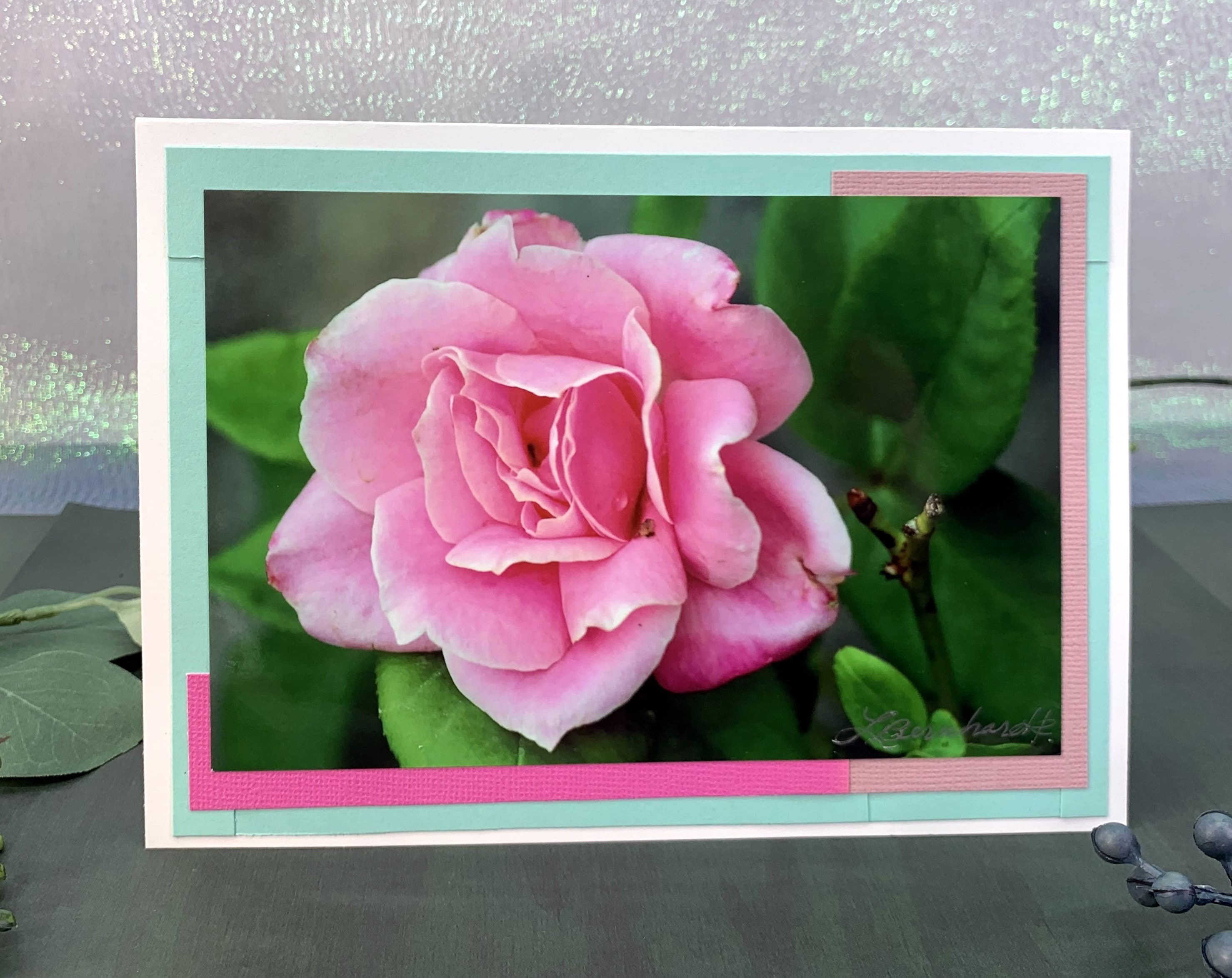 Pink Rose Flower Photo Card, Blooming Rose Note Card, Botanical Art ...
