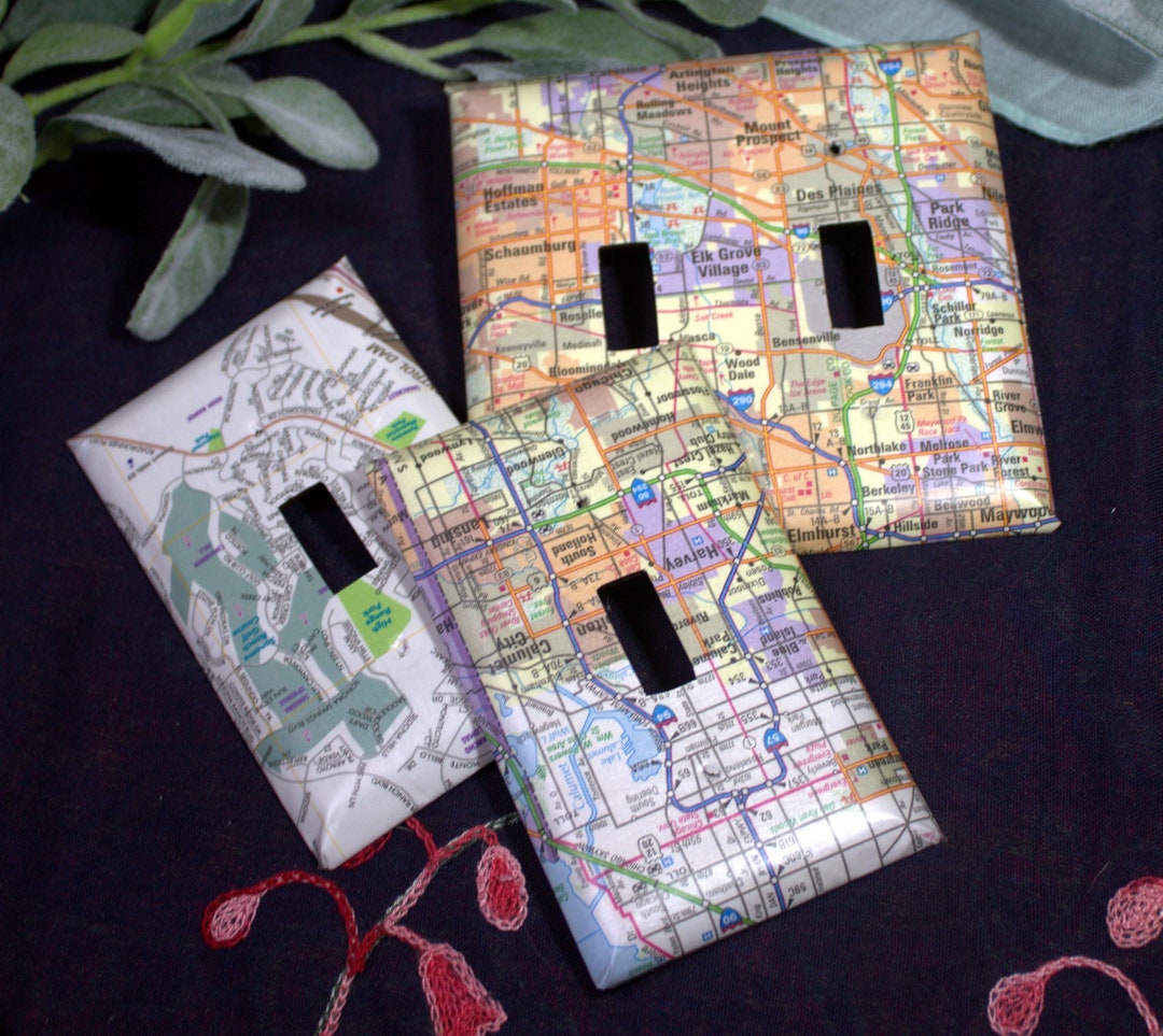 Vintage Map Switch Plate Covers, Travel Adventure Themed Light Covers ...