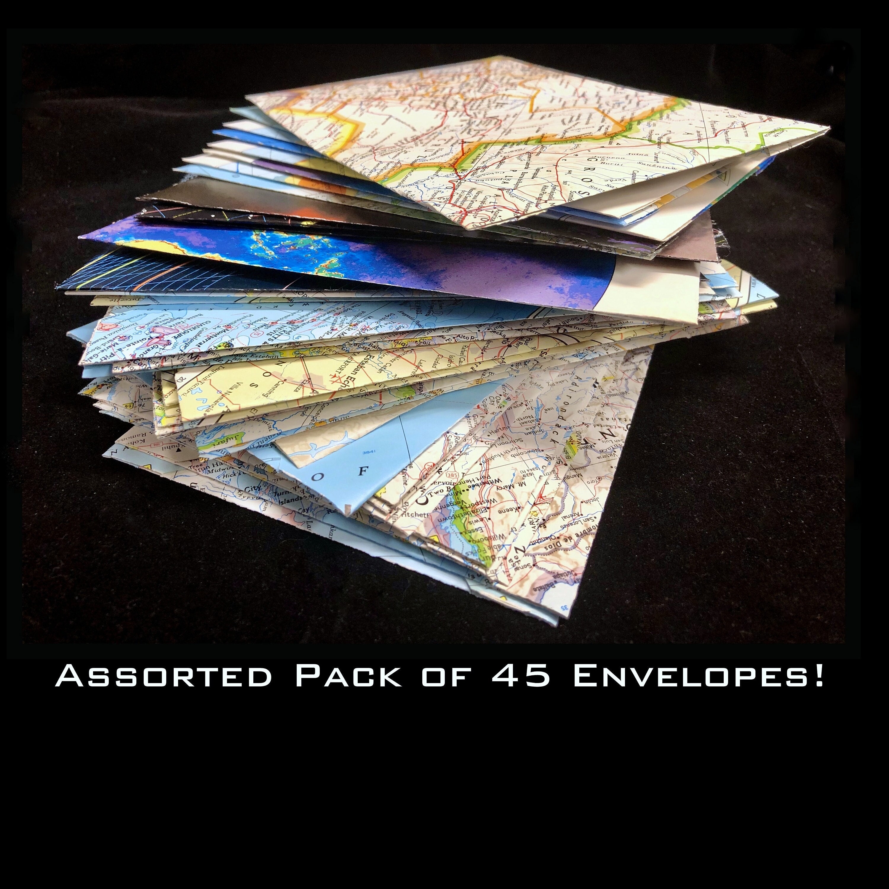 Handmade Recycled Map Envelopes, Upcycled Envelelope Set, Eco Friendly ...