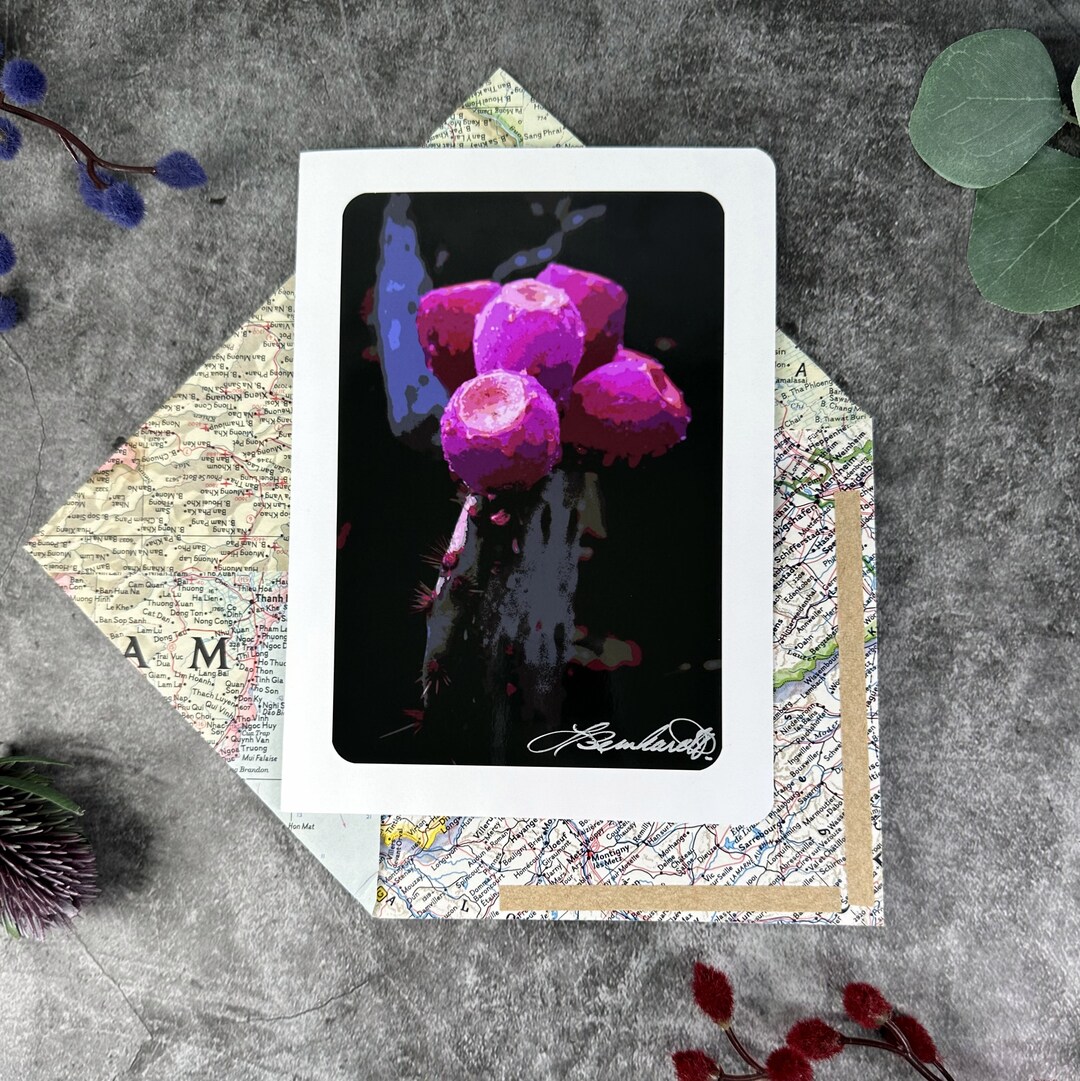 Desert Pink Nopalitos Cactus Print Cards, Stylized Prickly Pear Photo ...