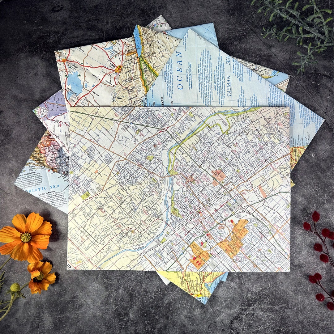 Handmade Map Envelopes, Upcycled Paper, Letter Size 9" X 12", Set of 5 ...