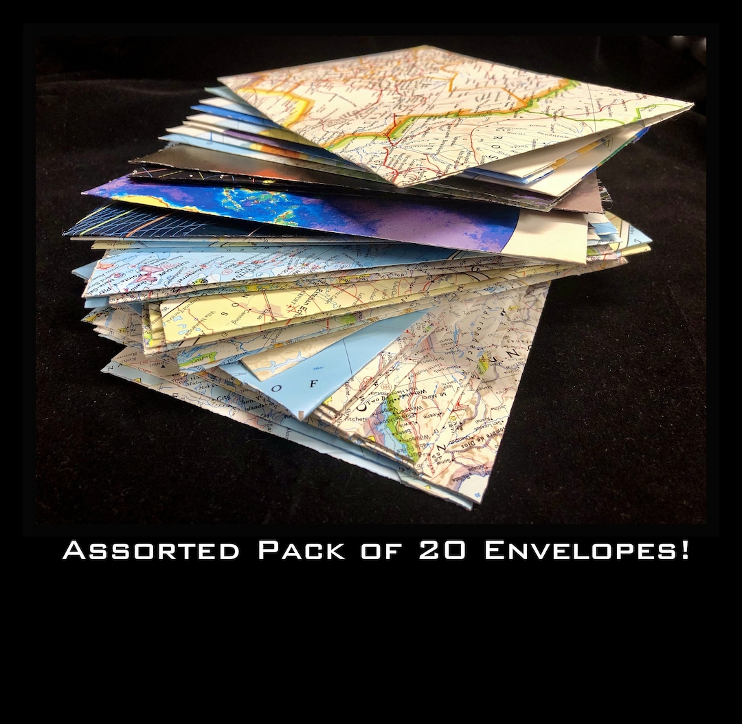 Recycled Map Paper Handmade Envelopes, Repurposed and Upcycled Maps ...