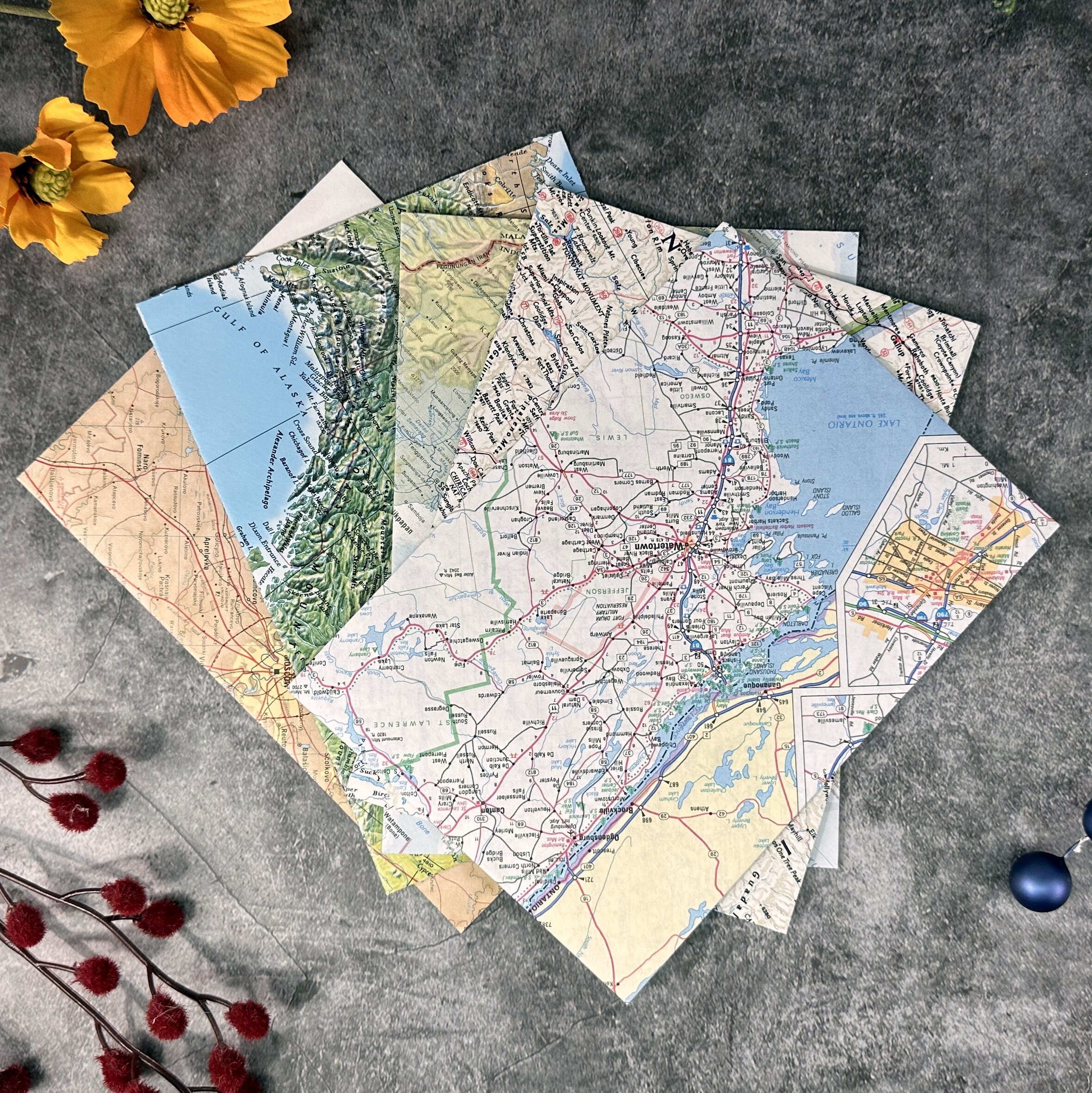 Handmade Recycled Map Envelopes, Upcycled Envelelope Set, Eco Friendly ...