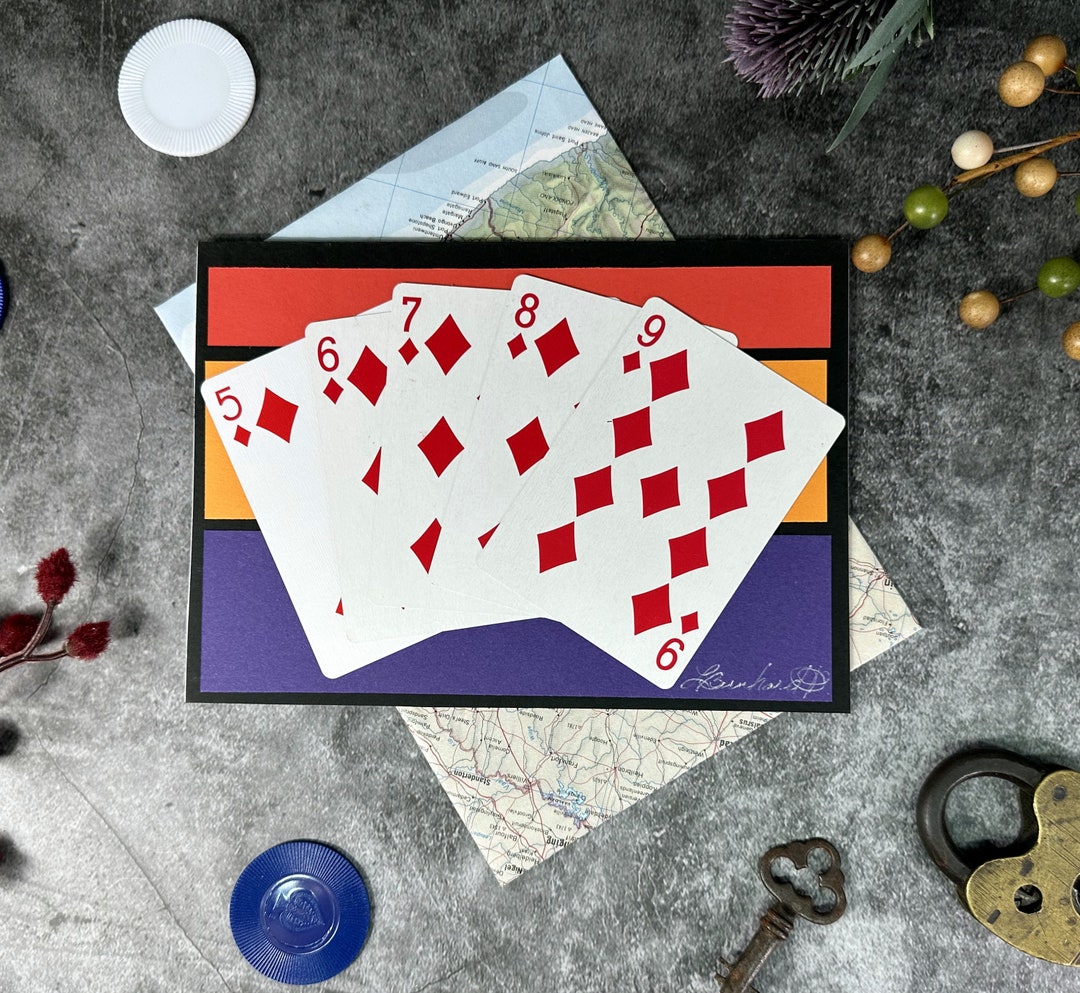 Handmade Straight Flush Poker Card, Lucky Gambler Gift, Recycled Map ...