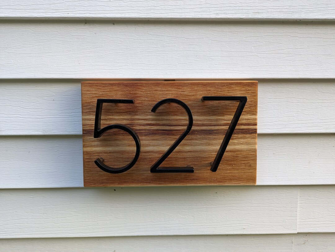 Modern Cedar Address Sign With Black Floating Numbers - Etsy