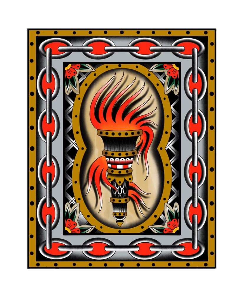 Traditional Torch Tattoo Flash Print - Etsy