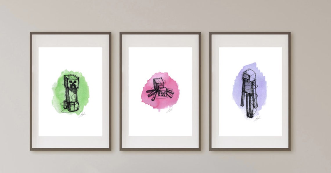 Set of 3 Mine Craft Gift Gaming Print Digital Download Wall - Etsy