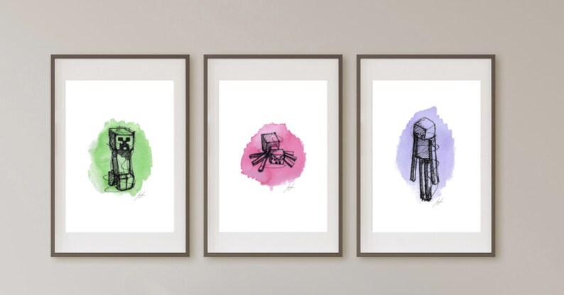Set of 3 Mine Craft Gift Gaming Print Digital Download Wall Art - Etsy