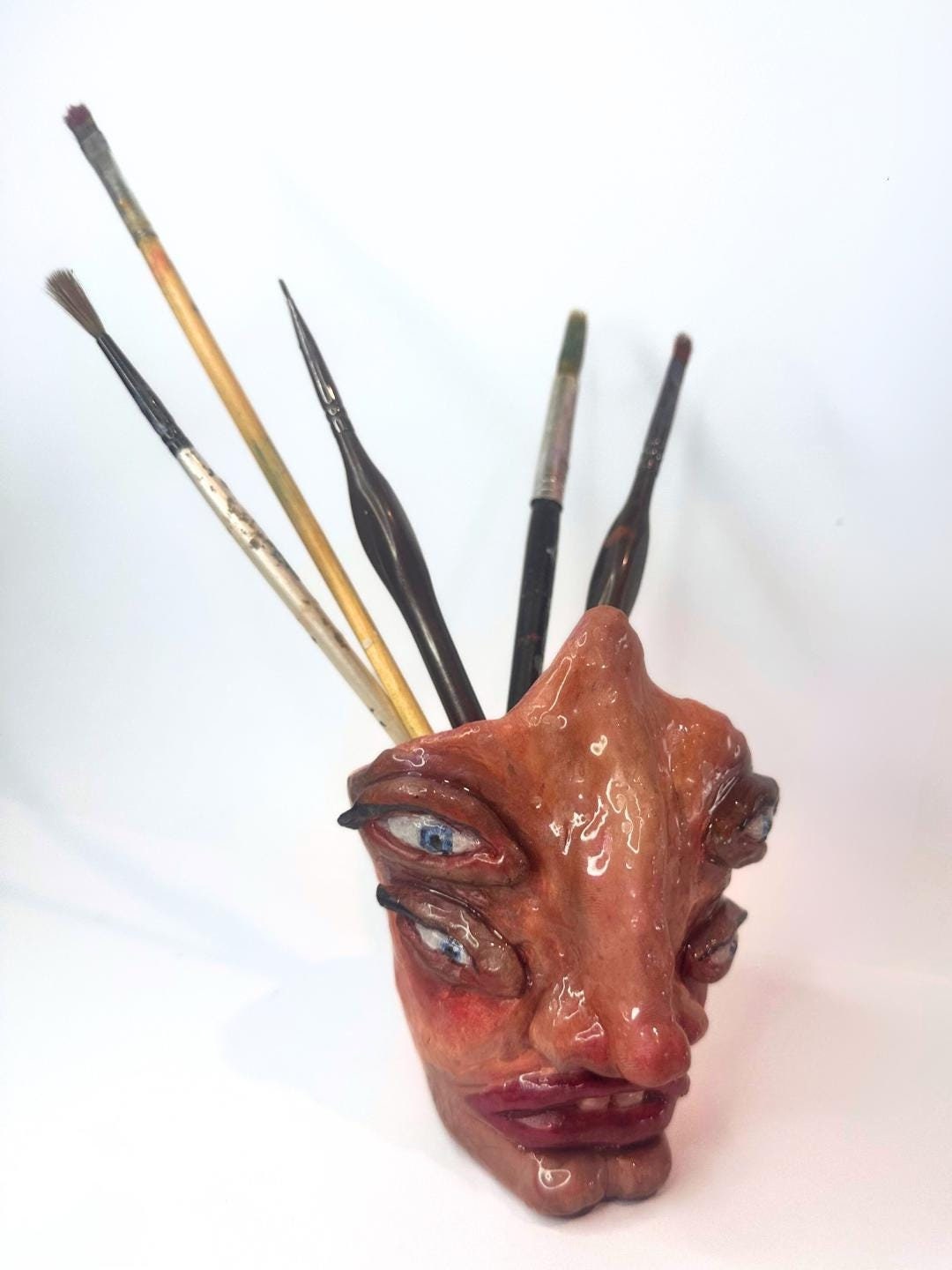 Weird Sculpture Pot Art, Creepy Monster Sculpture Art, Polymer Clay Pot ...