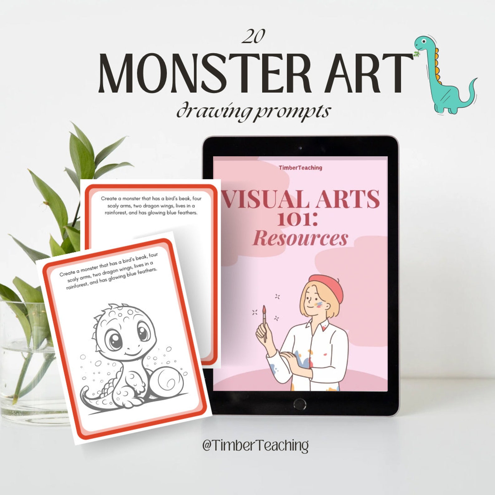 MONSTER ART Lesson Plan Task Cards- 20 Monster Drawing Prompts for ...