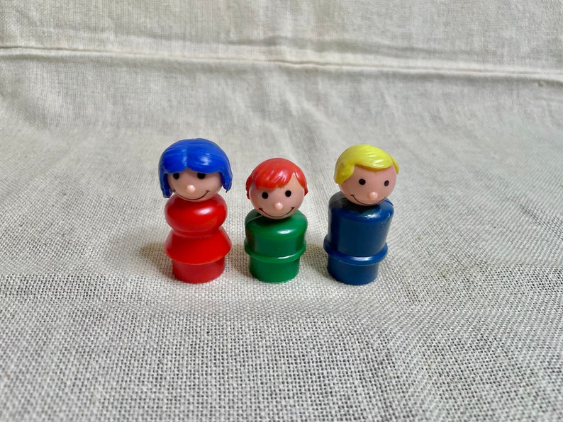 Vintage Blue Box Plastic Little People Blue Haired Mom, Orange Haired ...