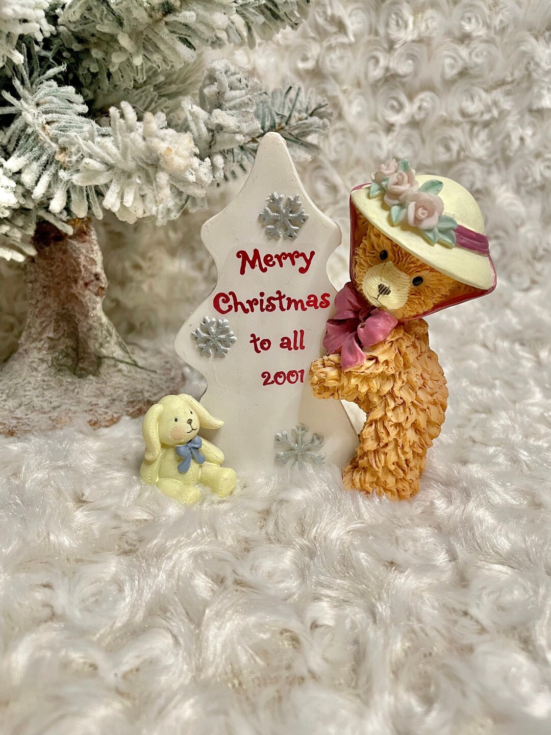 Vintage Merry Christmas Christmas to All 2001 Bear Christmas Resin ...