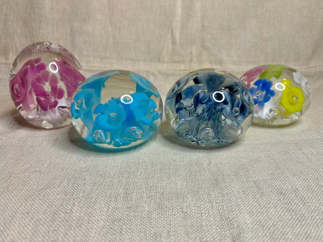 Vintage Joe Rice Art Glass Floral Controlled Bubble Paperweight Pink ...