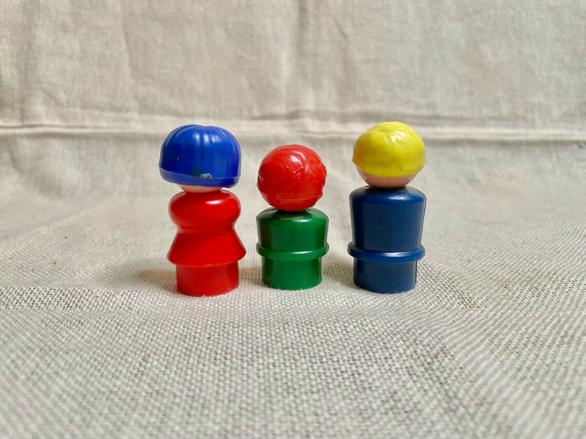 Vintage Blue Box Plastic Little People Blue Haired Mom, Orange Haired ...