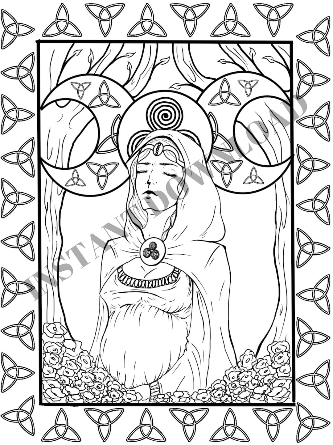 Danu Celtic Irish Goddess Single Coloring Page Instant JPEG/PDF ...