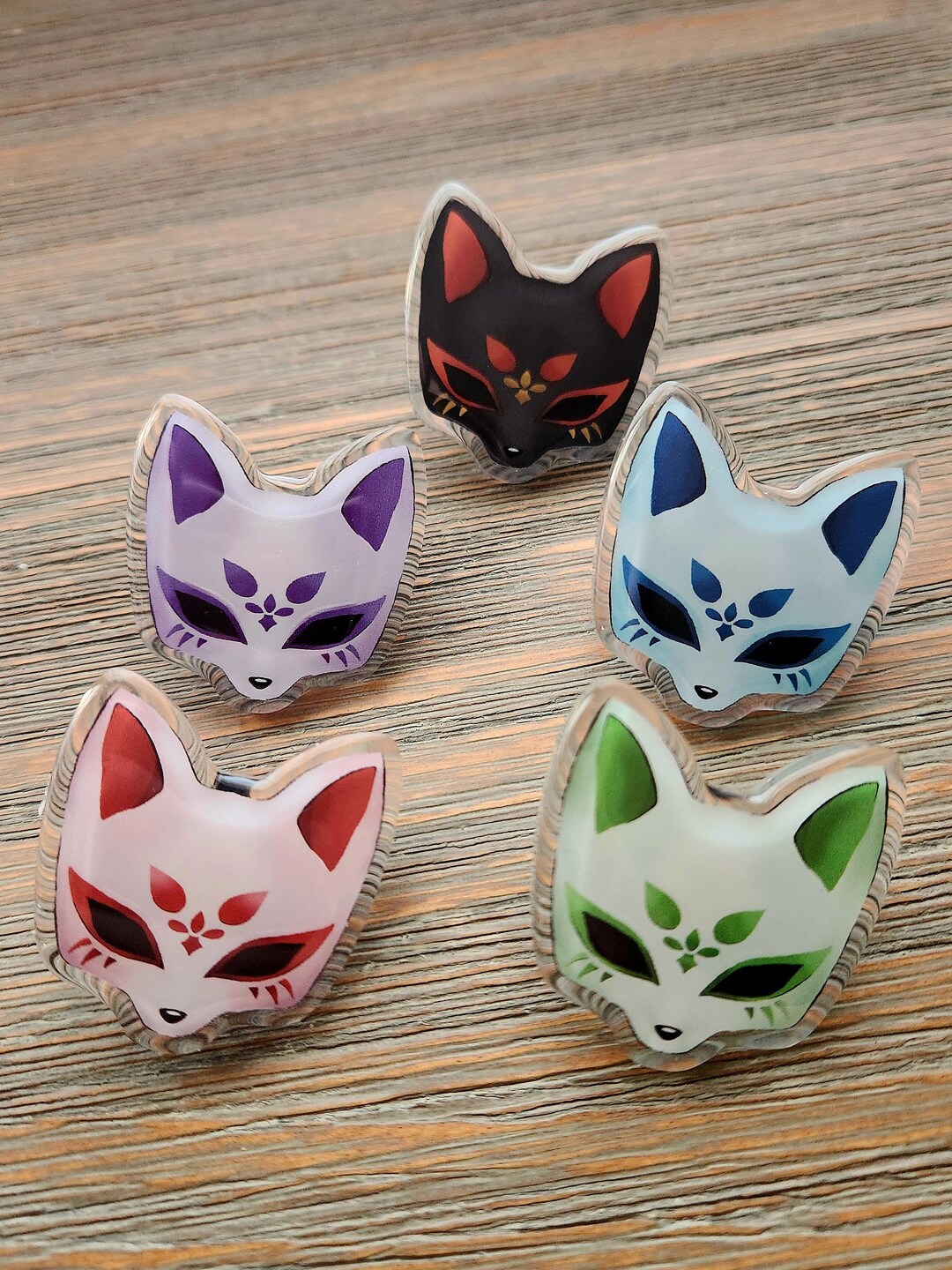 Kitsune Head Clear Acrylic Epoxy Pins | 5 Colors to Choose From - Etsy