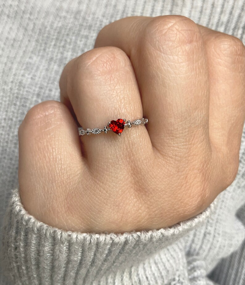 Red CZ Heart Ring Rose Gold Heart Ring Dainty Red Heart - Etsy