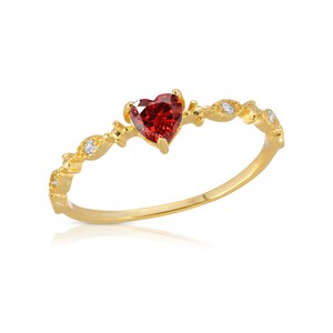Red CZ Heart Ring Rose Gold Heart Ring Dainty Red Heart - Etsy