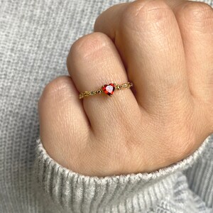 Red CZ Heart Ring Rose Gold Heart Ring Dainty Red Heart - Etsy