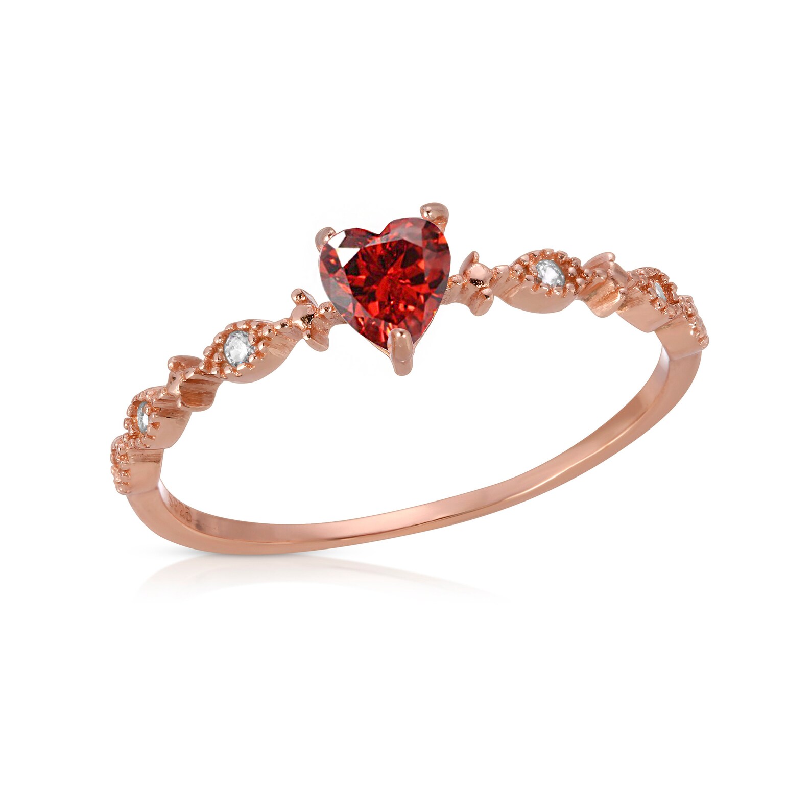 Red CZ Heart Ring Rose Gold Heart Ring Dainty Red Heart - Etsy