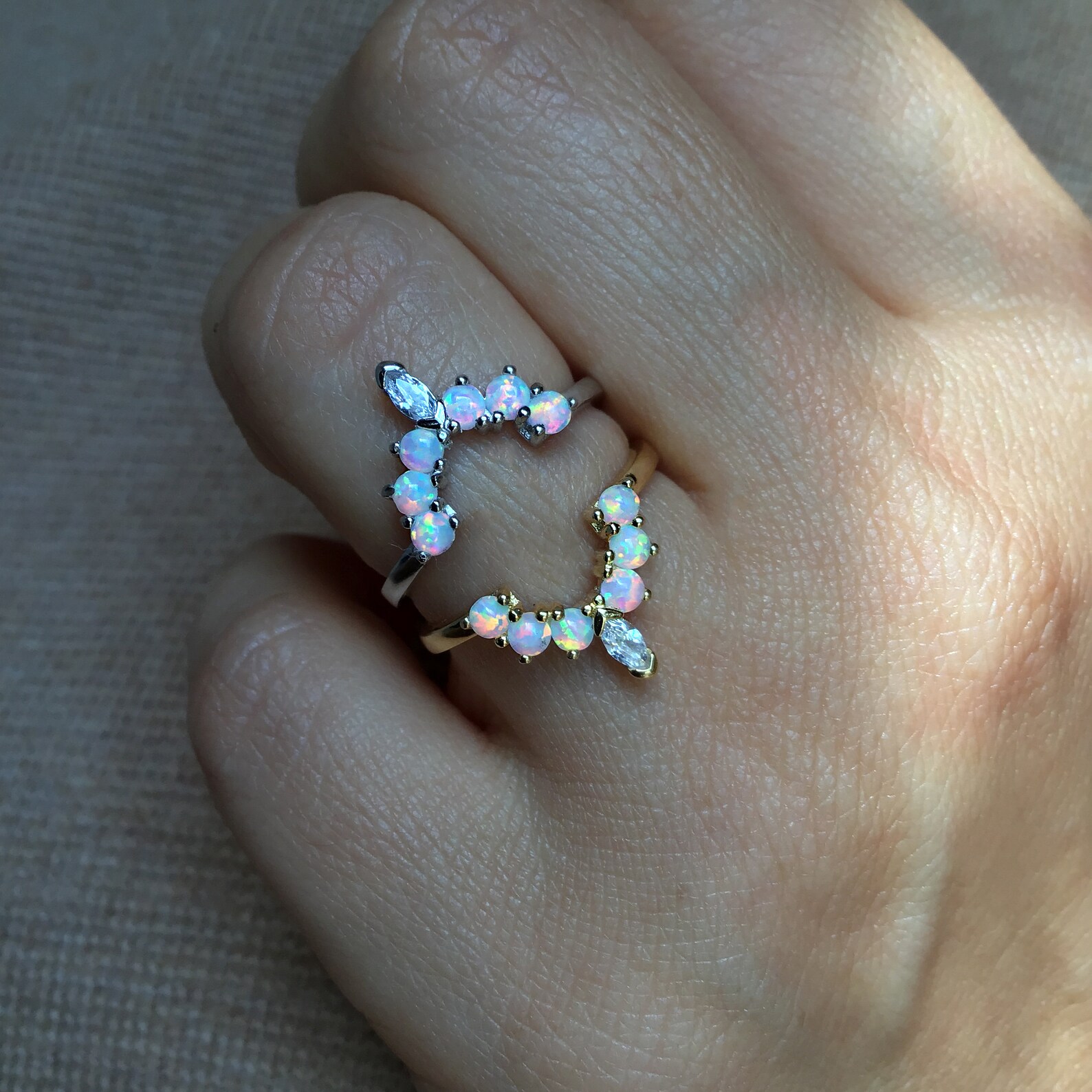 Curved White Opal Ring Opal Stackable Ring White Opal Ring | Etsy