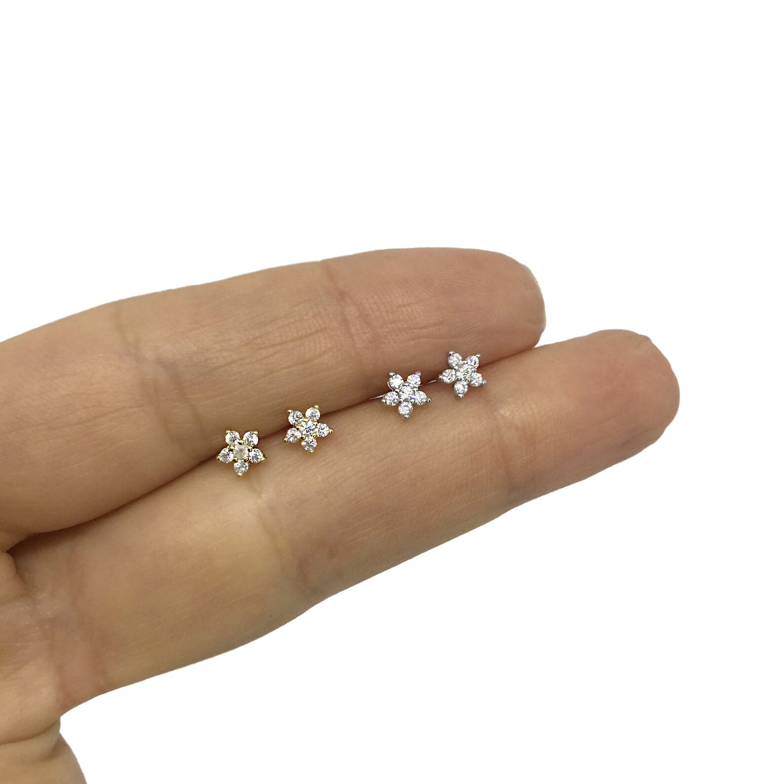 Sterling Silver Flower stud earrings Tiny studs small studs | Etsy