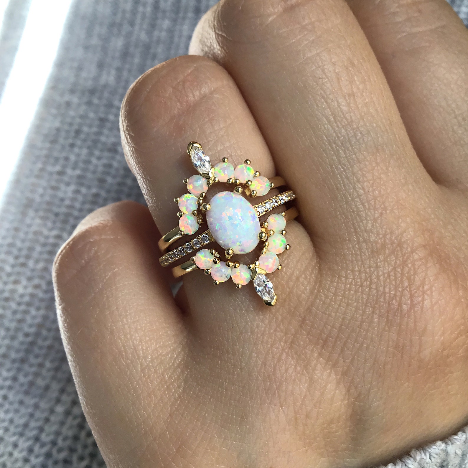 Set of 3 rings Opal rings Opal stackable rings White Opal | Etsy