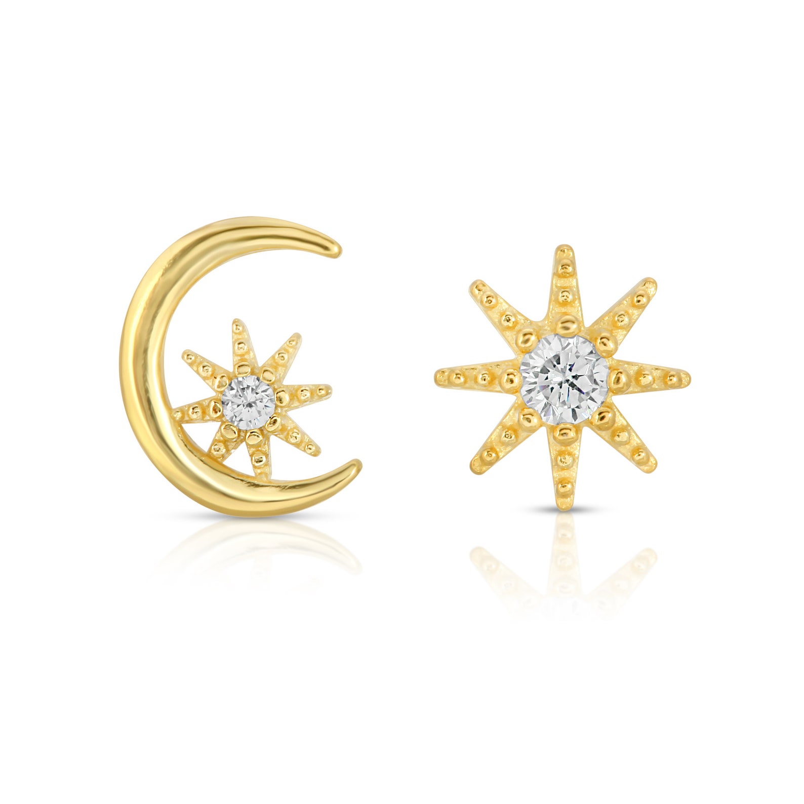 Sterling Silver Moon and Star Studs Moon and Star Earrings - Etsy