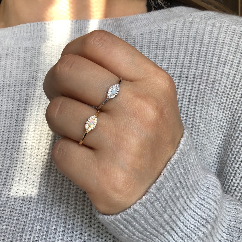 Sterling Silver Opal Evil Eye Ringeye Ring Evil Eye Ring - Etsy