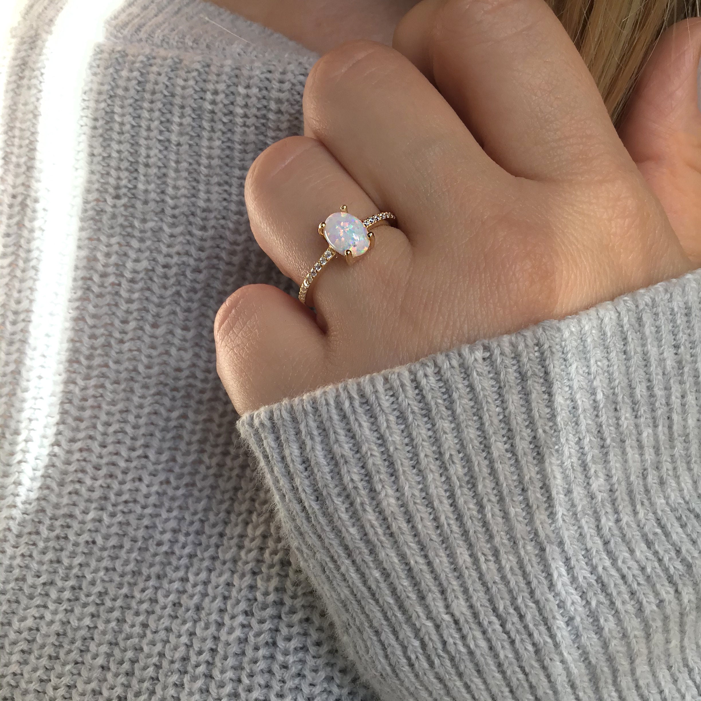 Set of 3 rings Opal rings Opal stackable rings White Opal | Etsy