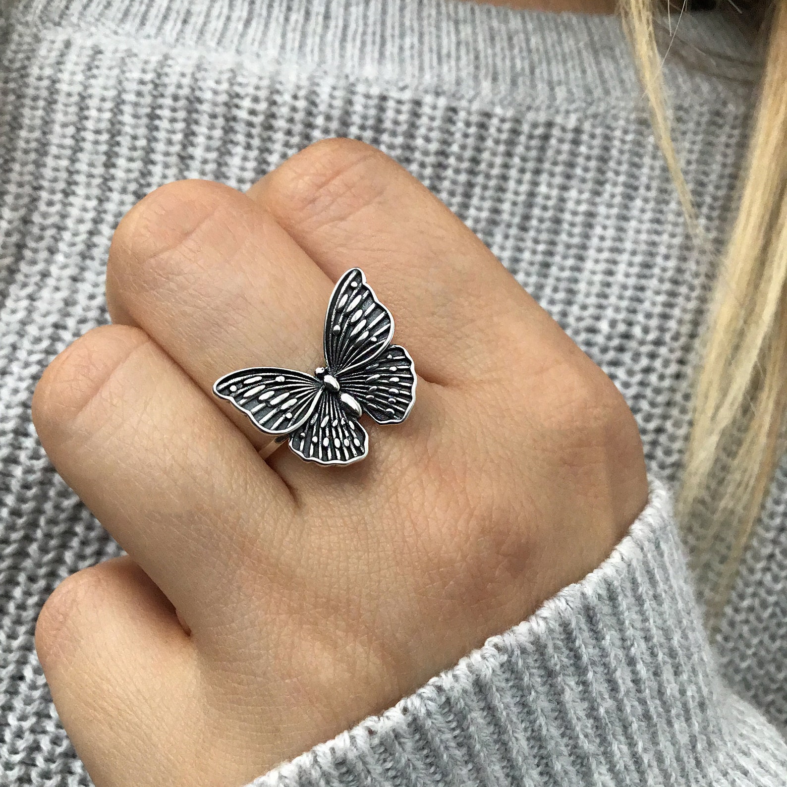 Sterling Silver Butterfly Ring Butterfly Ring Statement - Etsy