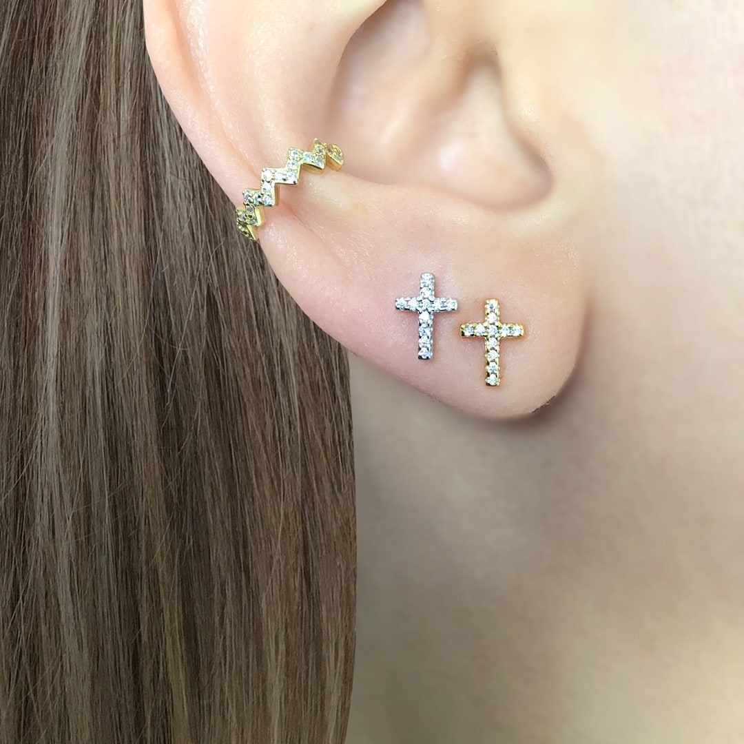 Cross Studs, Cross Earrings ,tiny Studs, Small Studs,cross Studs, Crystal Cross Stud Earrings ...