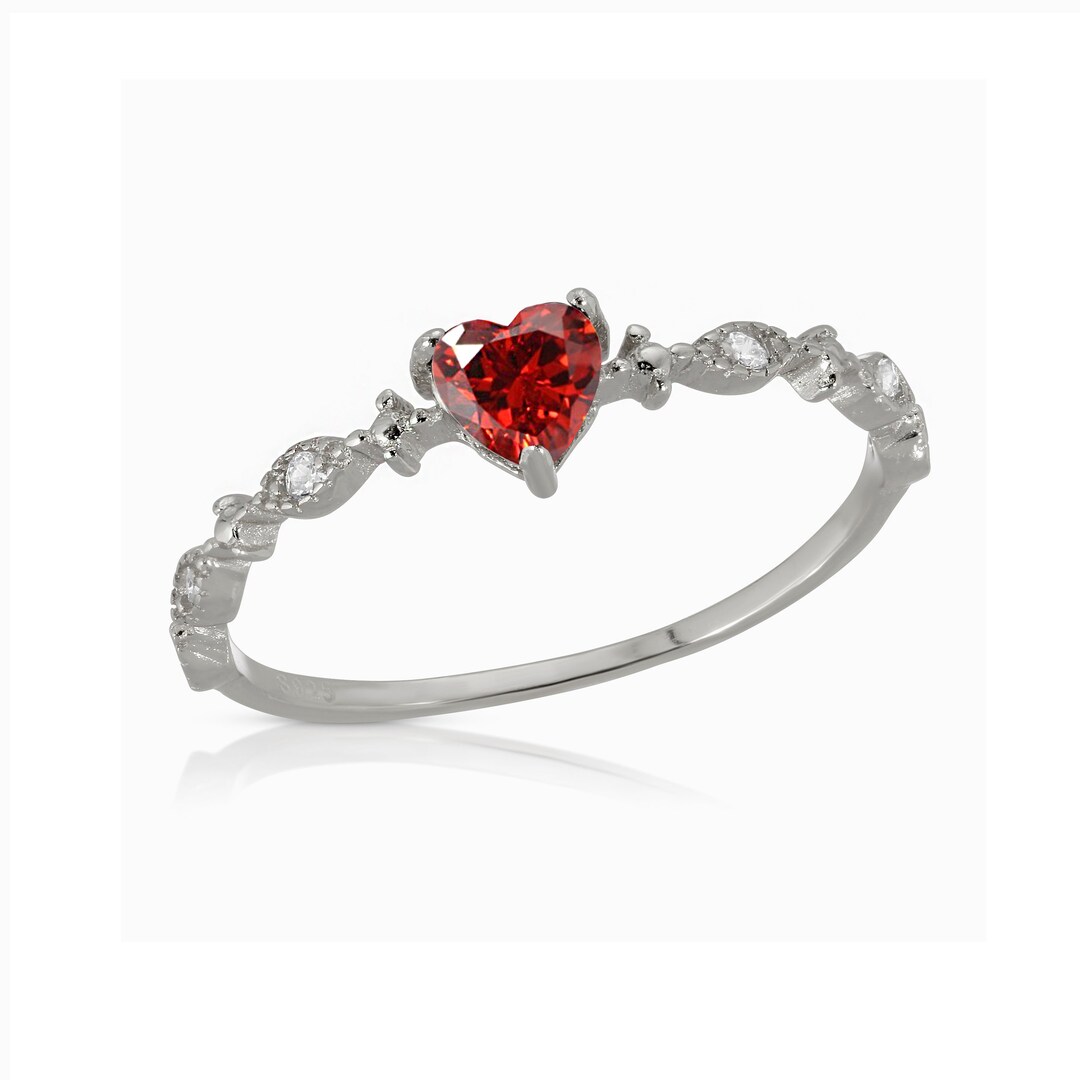 Red CZ Heart Ring Rose Gold Heart Ring Dainty Red Heart - Etsy