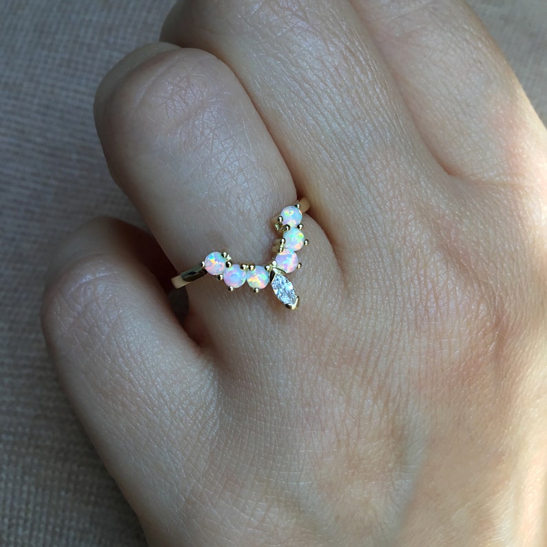 Curved White Opal Ring Opal Stackable Ring White Opal Ring | Etsy