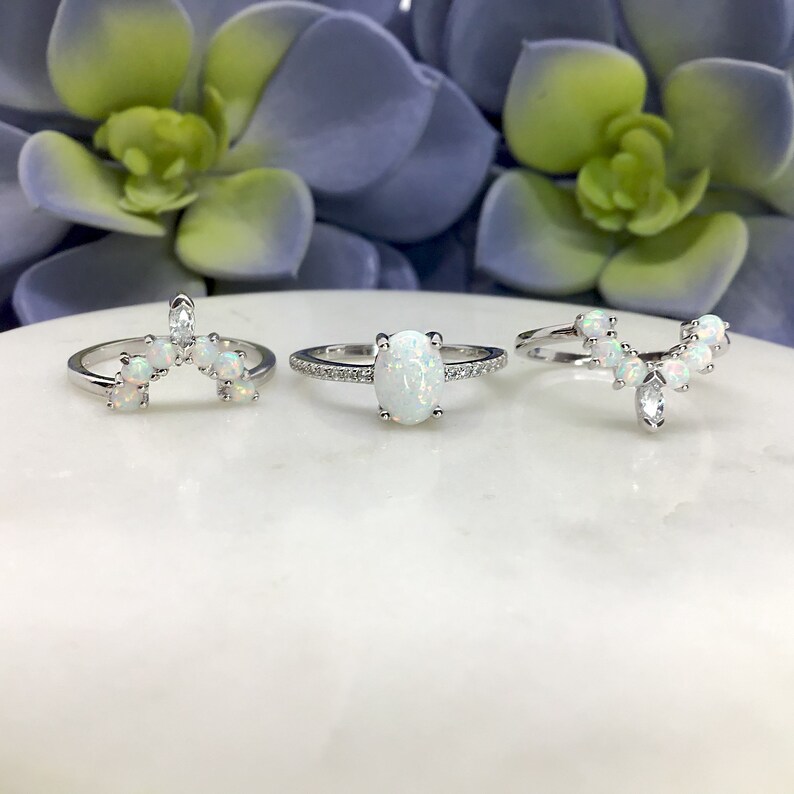 Set of 3 Rings Opal Rings Opal Stackable Rings White Opal | Etsy