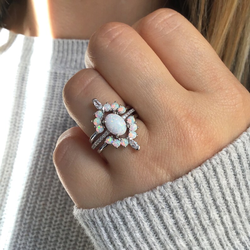 Set of 3 Rings Opal Rings Opal Stackable Rings White Opal | Etsy
