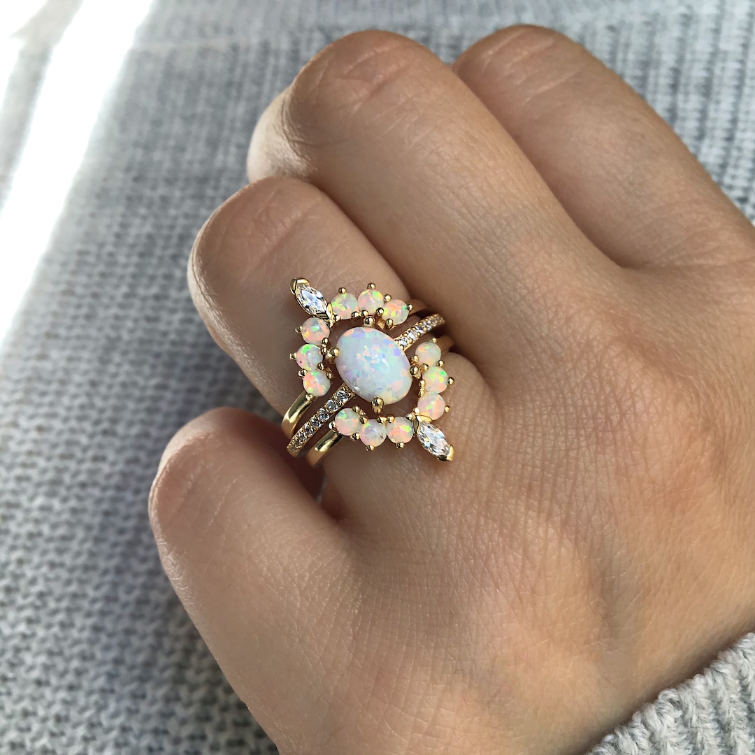 Set of 3 Rings, Opal Rings, Opal Stackable Rings, White Opal Jewelry ...