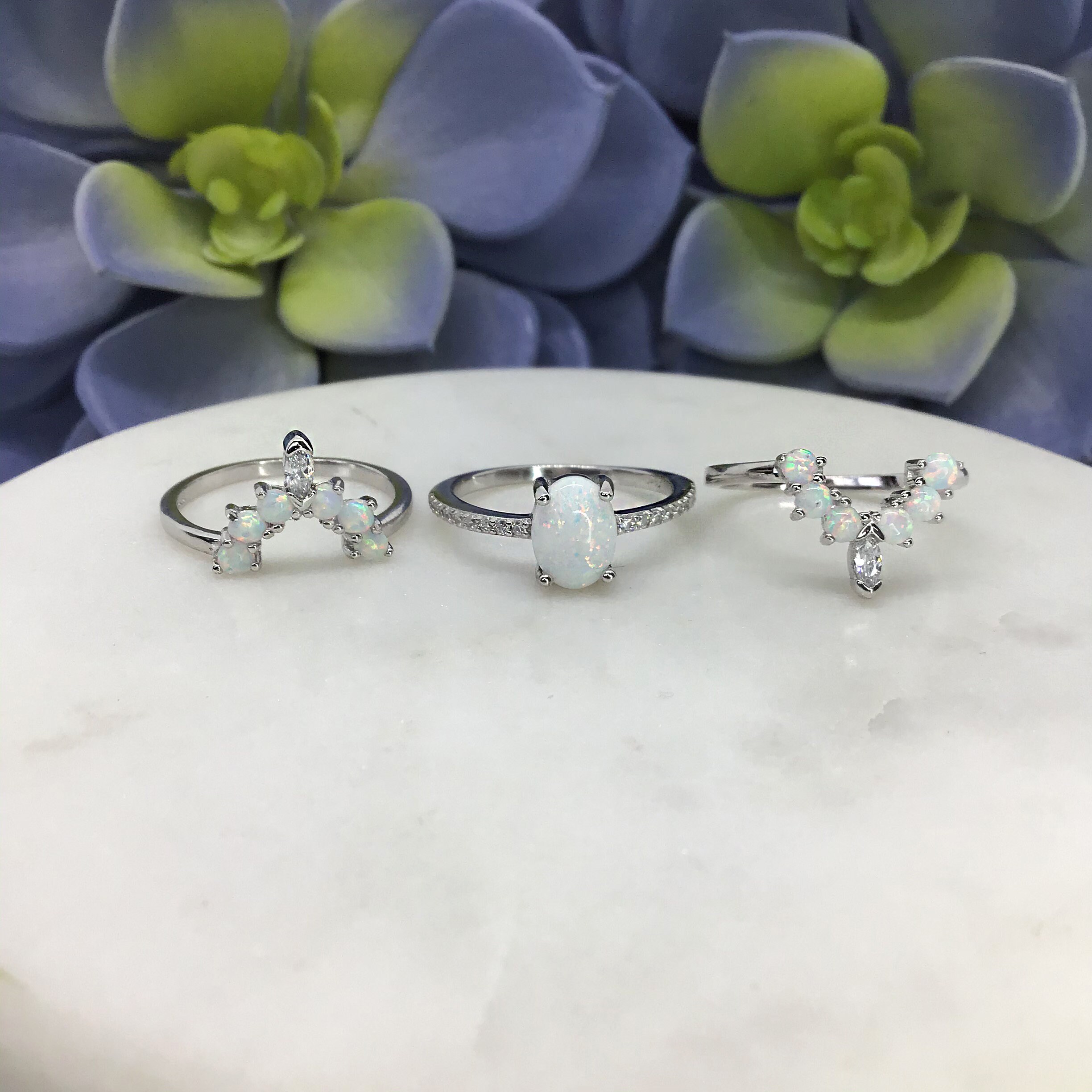 Set of 3 rings Opal rings Opal stackable rings White Opal | Etsy