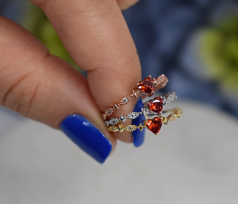Red CZ Heart Ring Rose Gold Heart Ring Dainty Red Heart - Etsy