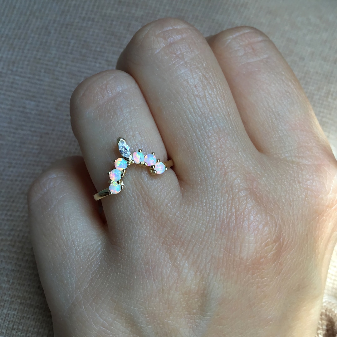 Curved White Opal Ring, Opal Stackable Ring, White Opal Ring, Stackable ...