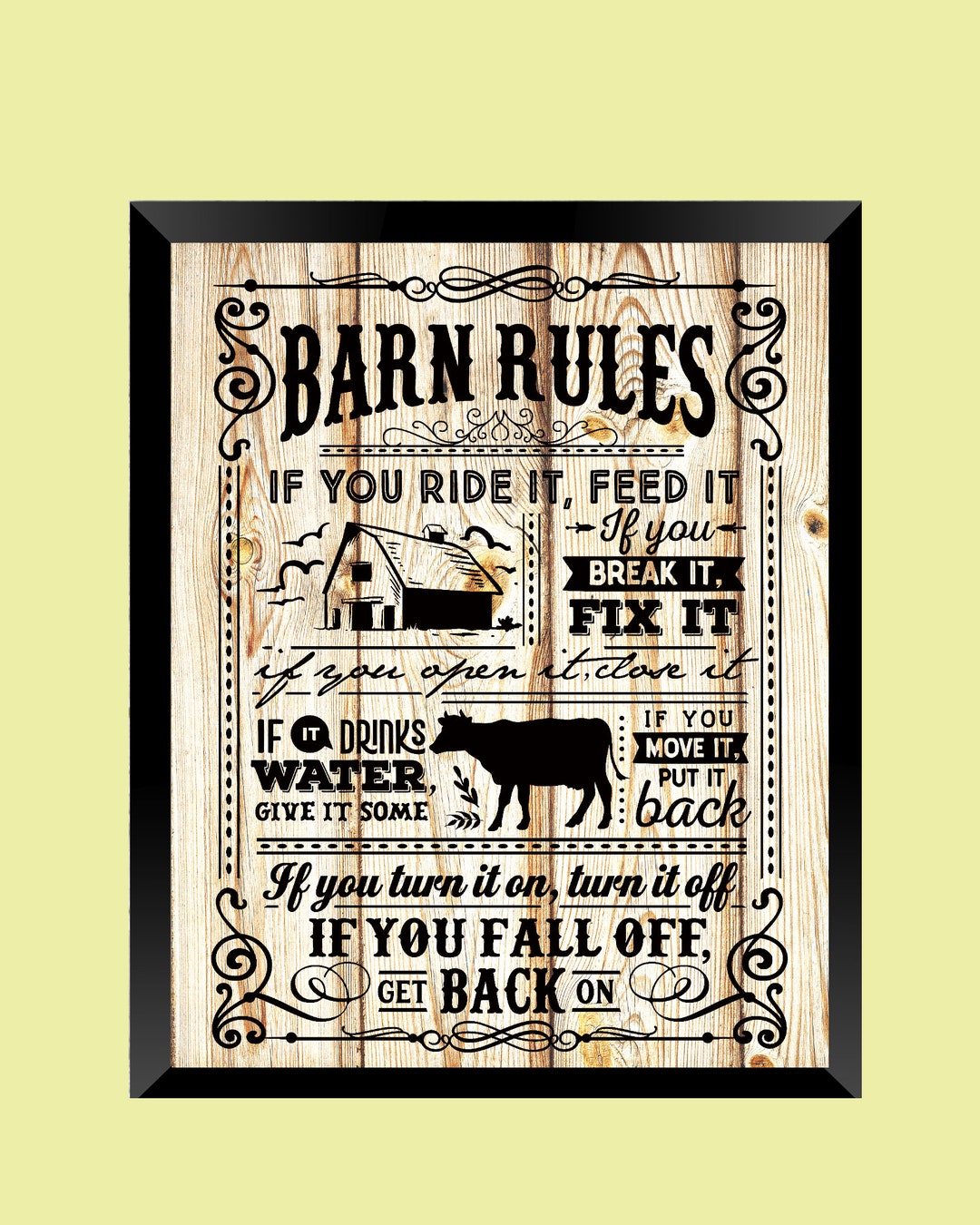 BARN RULES. UNFRAMED Wall Art Print Farmhouse Country Ranch Western ...