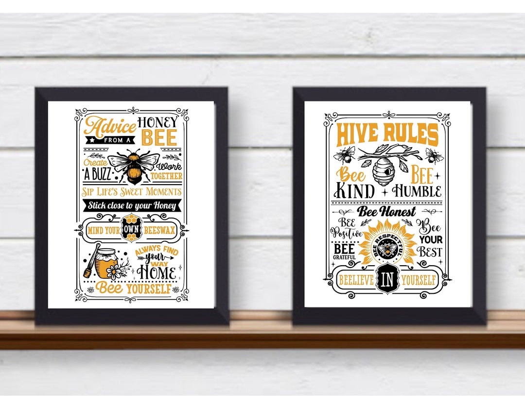 Set of 2 Honey Bee Hive Rules and Advice From Honeybee Print Unframed ...