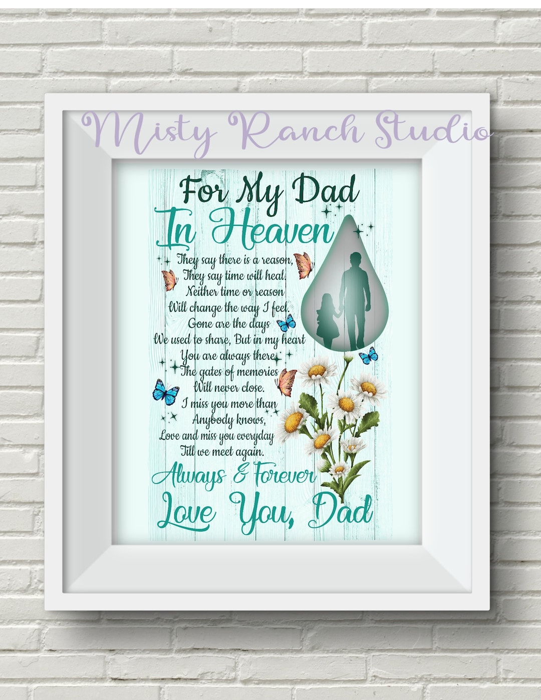 For My Dad in Heaven Poem UNFRAMED Wall Art Memorial Remembrance Wall ...