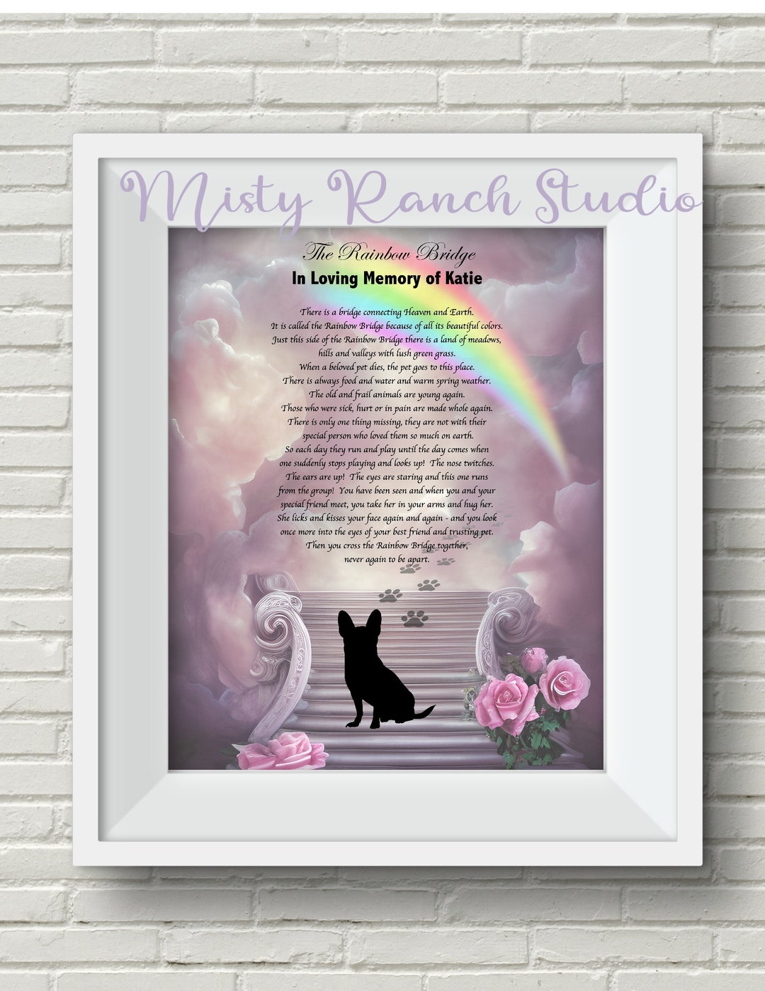 Your DOG'S BREED Pet Memorial Poem Rainbow Bridge Dog's Stairway to ...