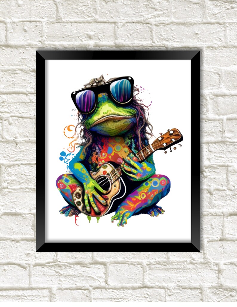 Hippie Frog Groovy Guitar Singer Wall Art Print UNFRAMED. Love Peace ...